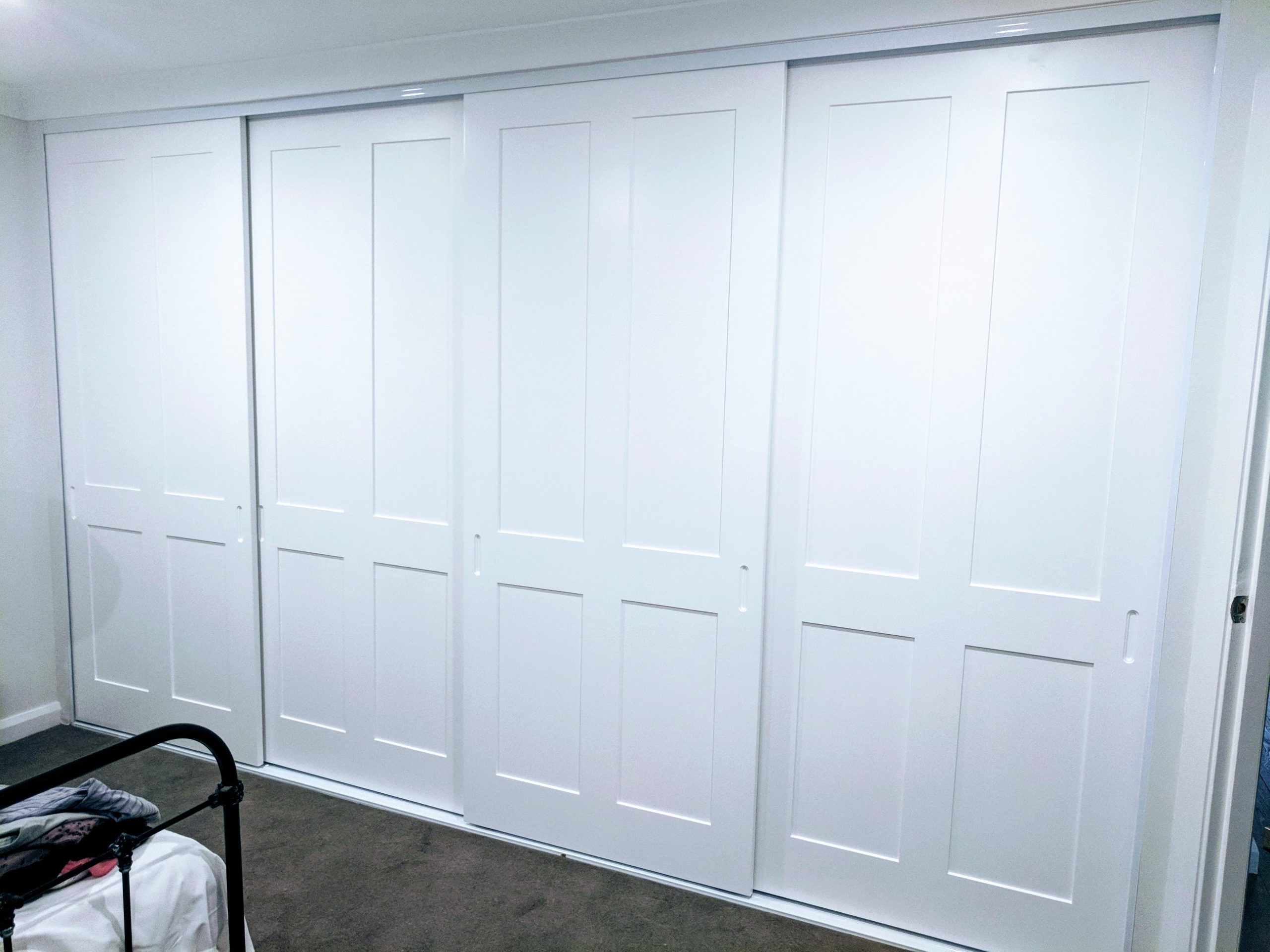 Sliding-Polyurethane-Shaker-Style-Doors-with-4-doors - Robes Delivered